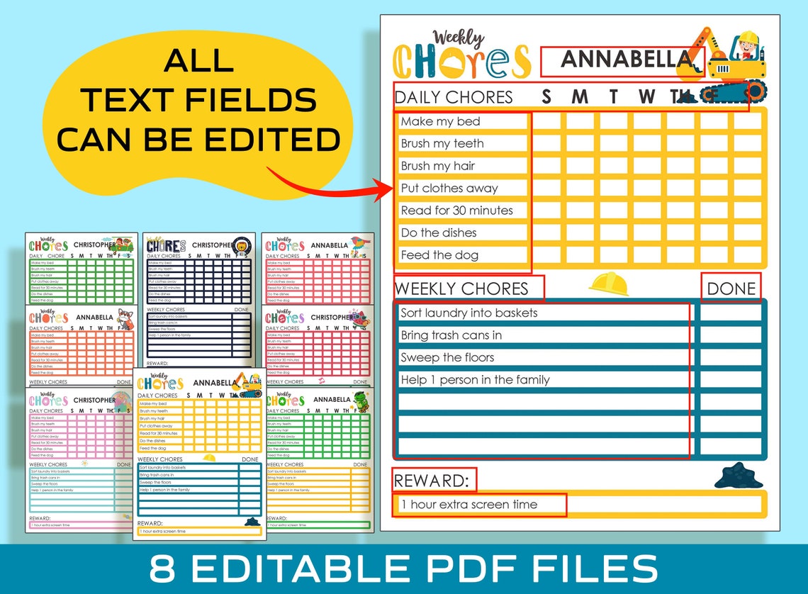 Printable and Editable Chore Chart for 6 Year Old : Making Daily Tasks ...