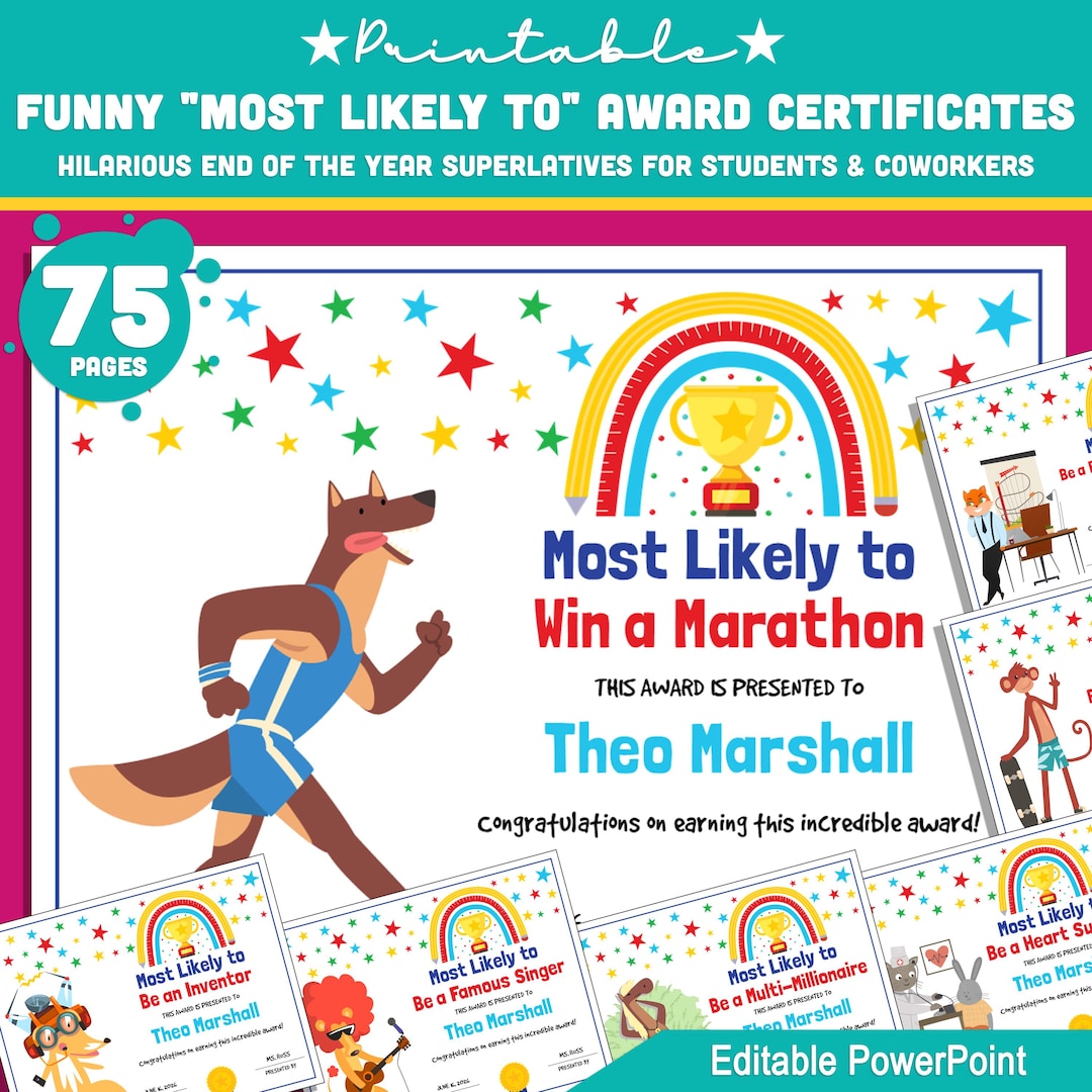 Funny “most Likely To” Award Certificates – 75 Hilarious Editable ...