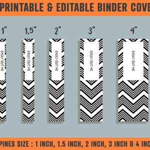 Zig Zag Black and White Binder Cover, 10 Printable/editable Covers ...