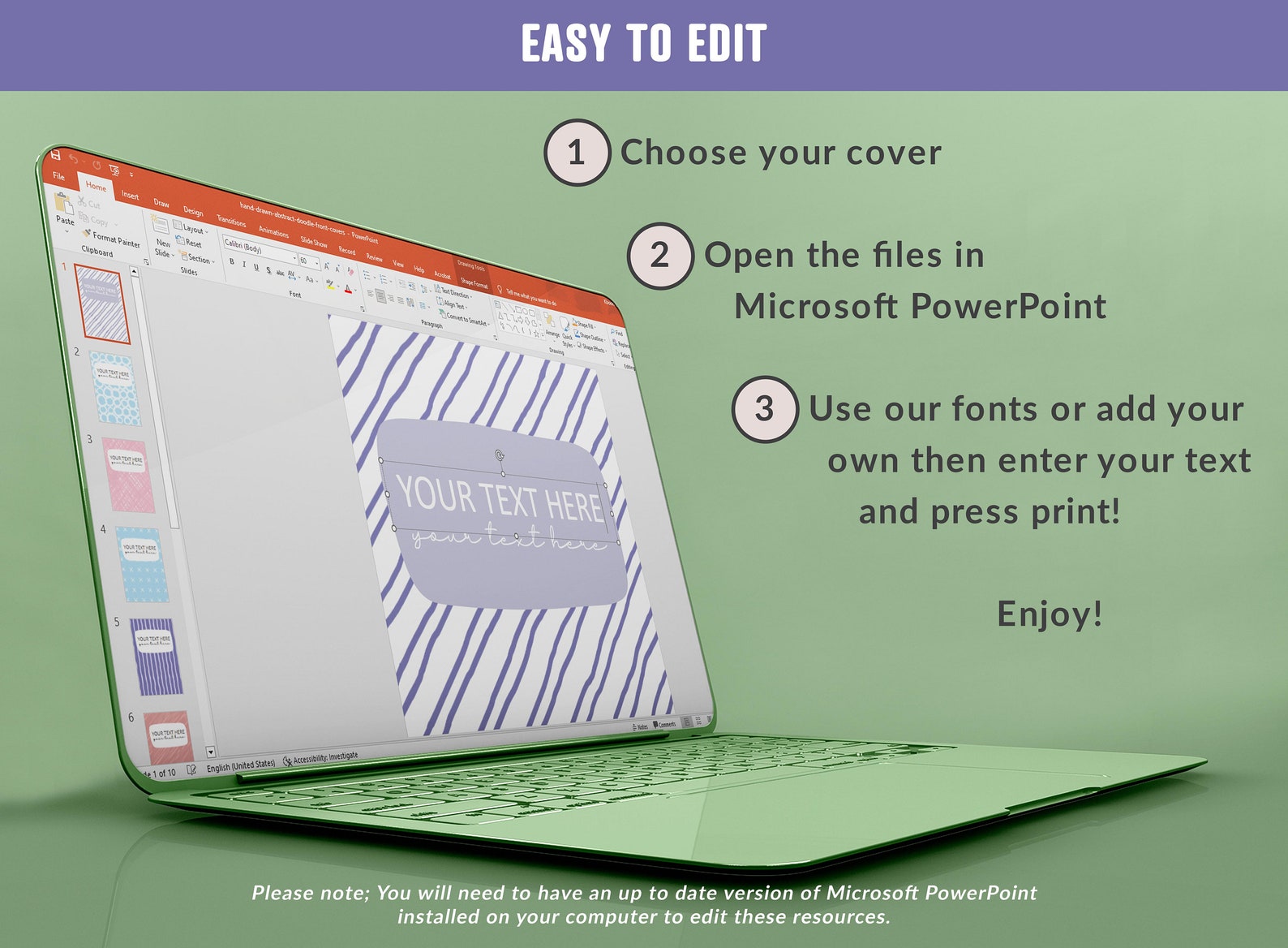 Powerpoint Binder Covers, 10 Printable/editable Abstract Doodle ...