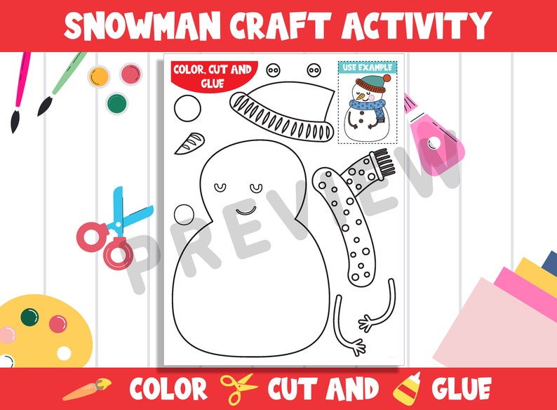 Simple Snowman & Christmas Craft Activity - Color, Cut, and Glue for ...