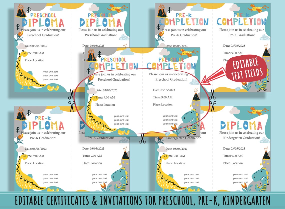 Editable Preschool Diplomas, Certificates, and Graduation Invitations ...