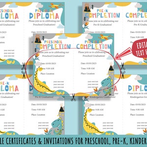 Editable Preschool Diplomas, Certificates, and Graduation Invitations ...