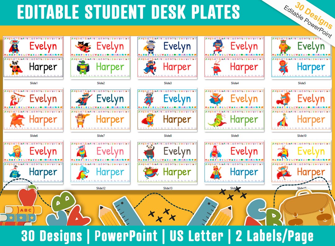 Animal Superheroes Student Desk Plates: 30 Editable Designs With ...
