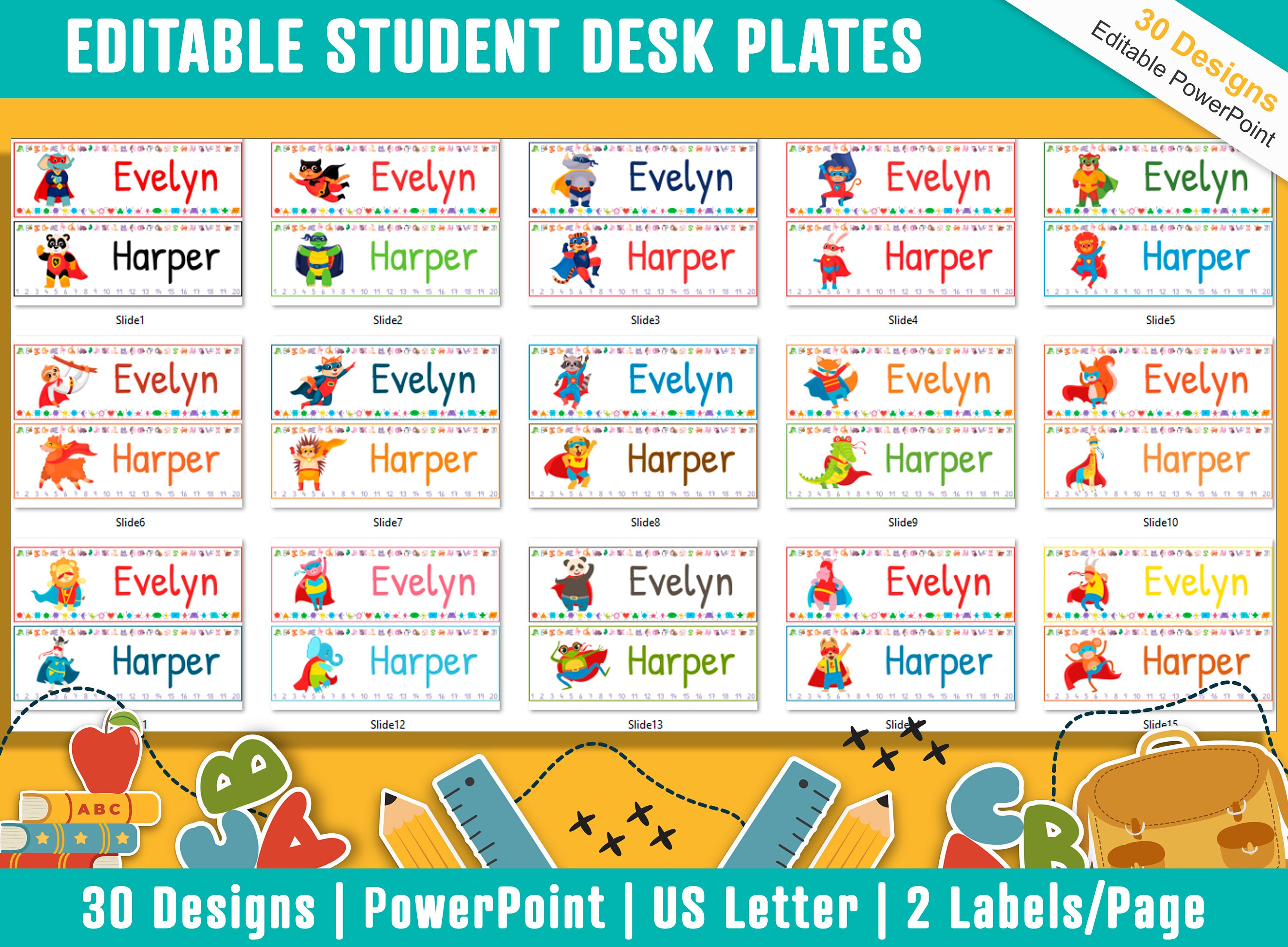 Animal Superheroes Student Desk Plates: 30 Editable Designs - Etsy
