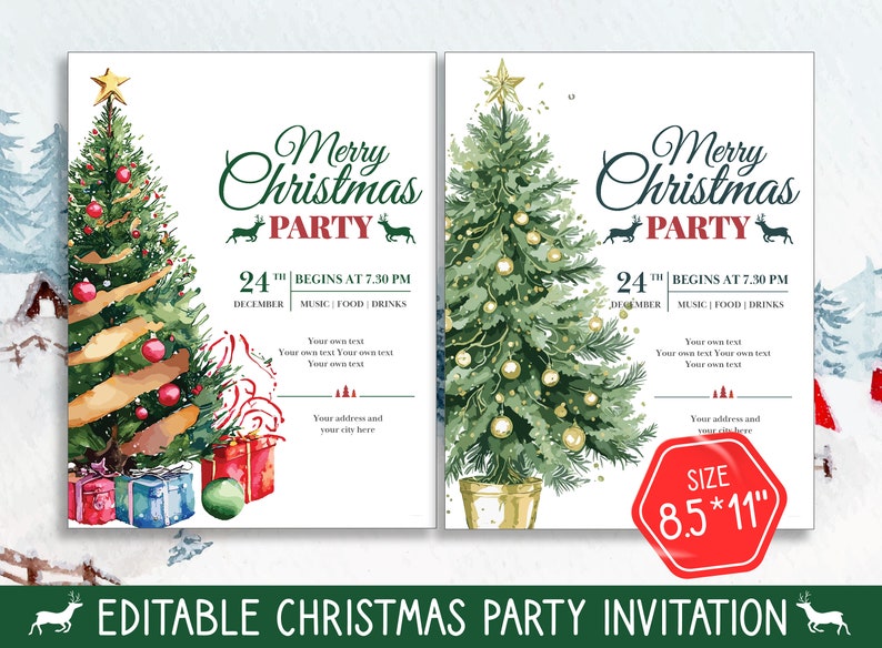 Editable Winter and Christmas Invitations, Choose From 2 Designs & 2 ...
