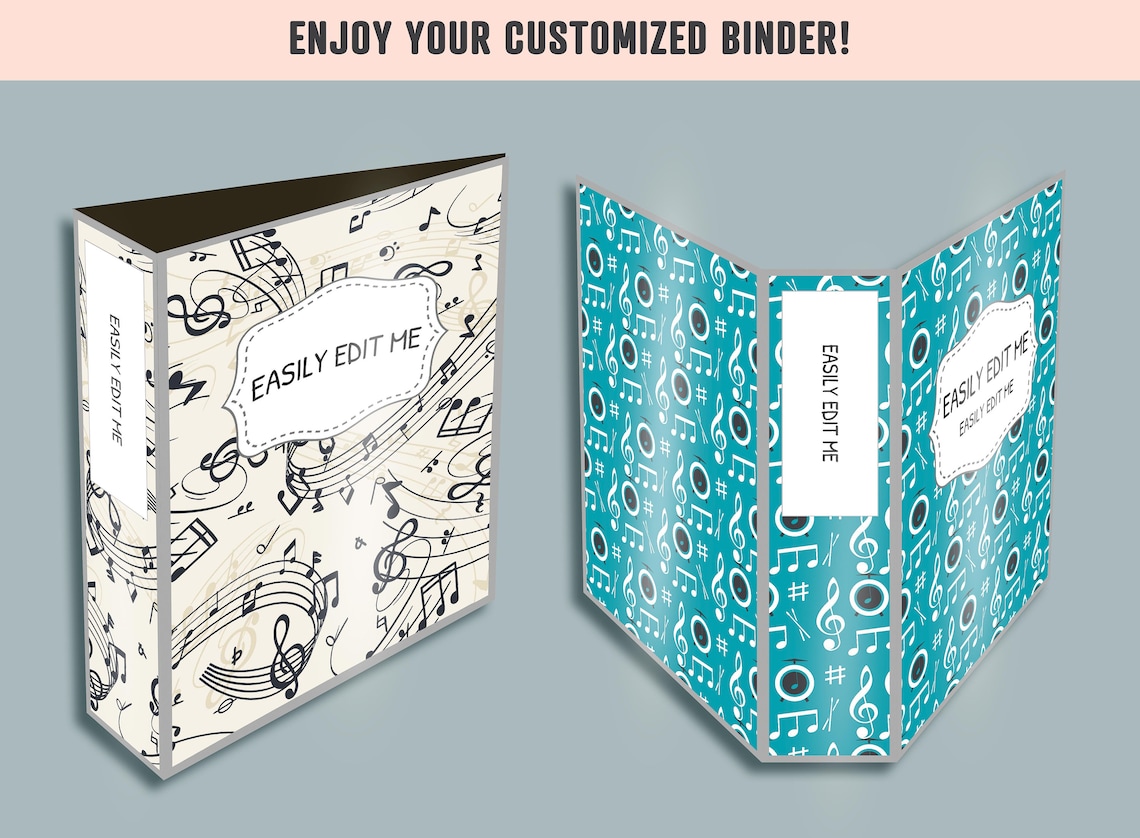 Musical Notes Binder Cover, 10 Printable/editable Covers+spines ...