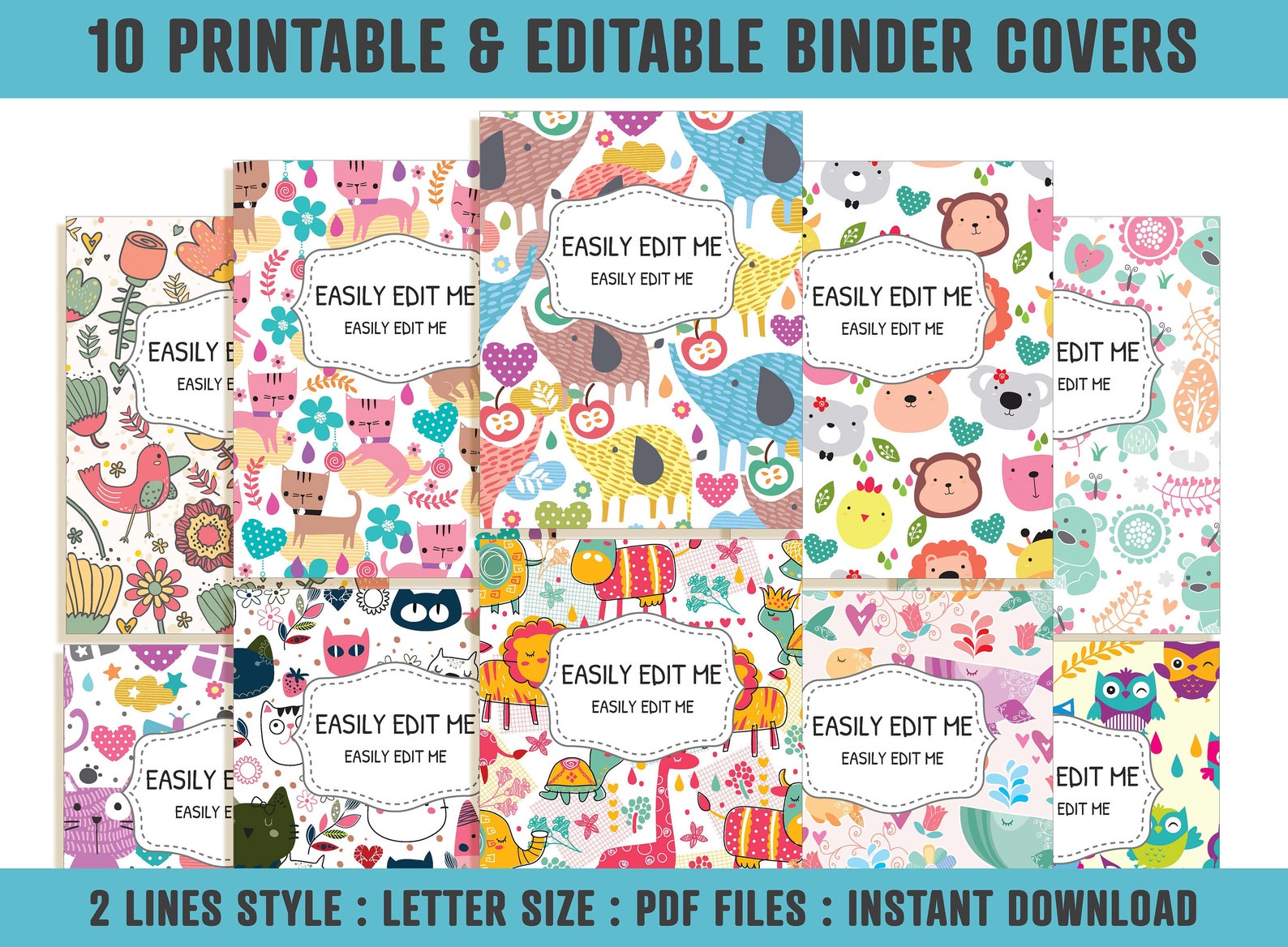 Animal Planner Covers 10 Editable Binder Covers and Spines - Etsy