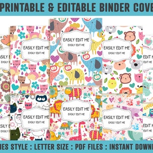 Animal Planner Covers, 10 Editable Binder Covers and Spines, Binder ...