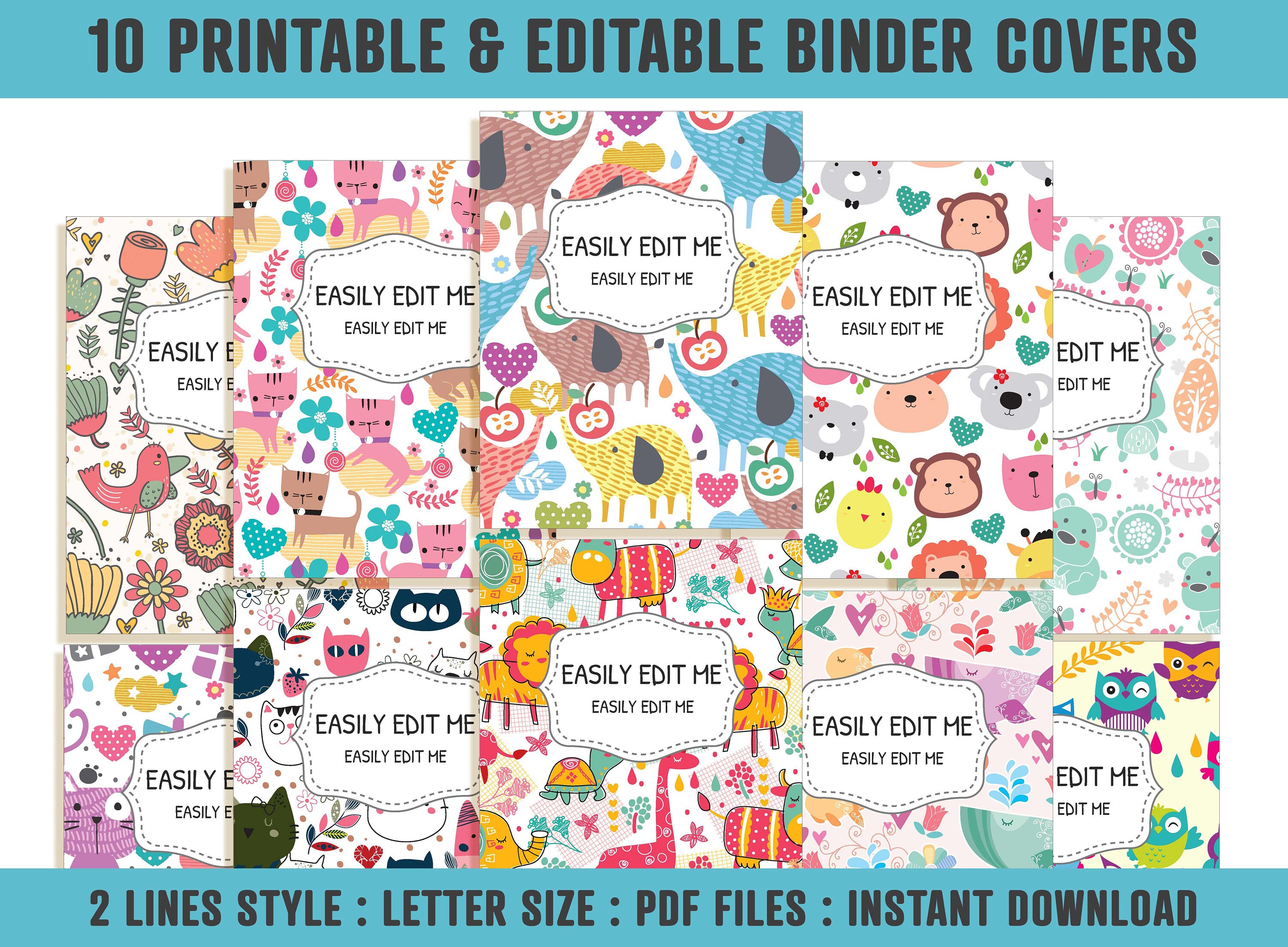 Animal Planner Covers 10 Editable Binder Covers and Spines - Etsy