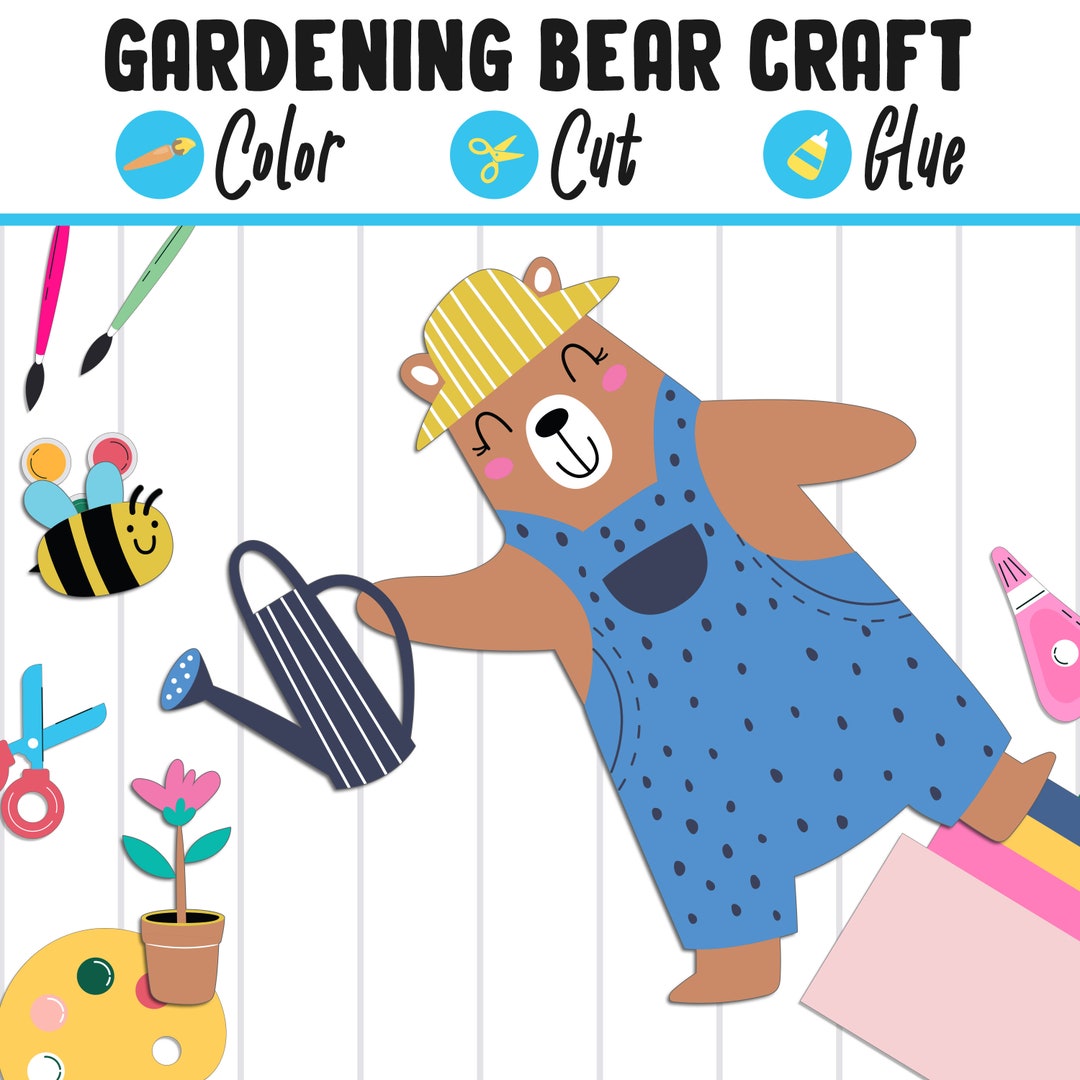 Gardening Bear Craft for Kids: Color, Cut, and Glue, a Fun Activity for ...