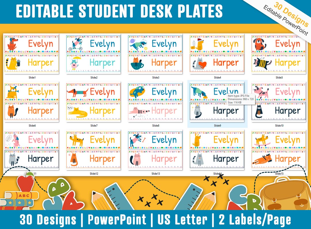 Student Desk Plates, 30 Printable/editable Dogs and Cats Classroom Name ...