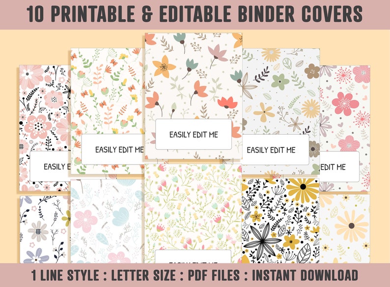 Binder Cover Sheet 10 Printable & Editable Binder - Etsy