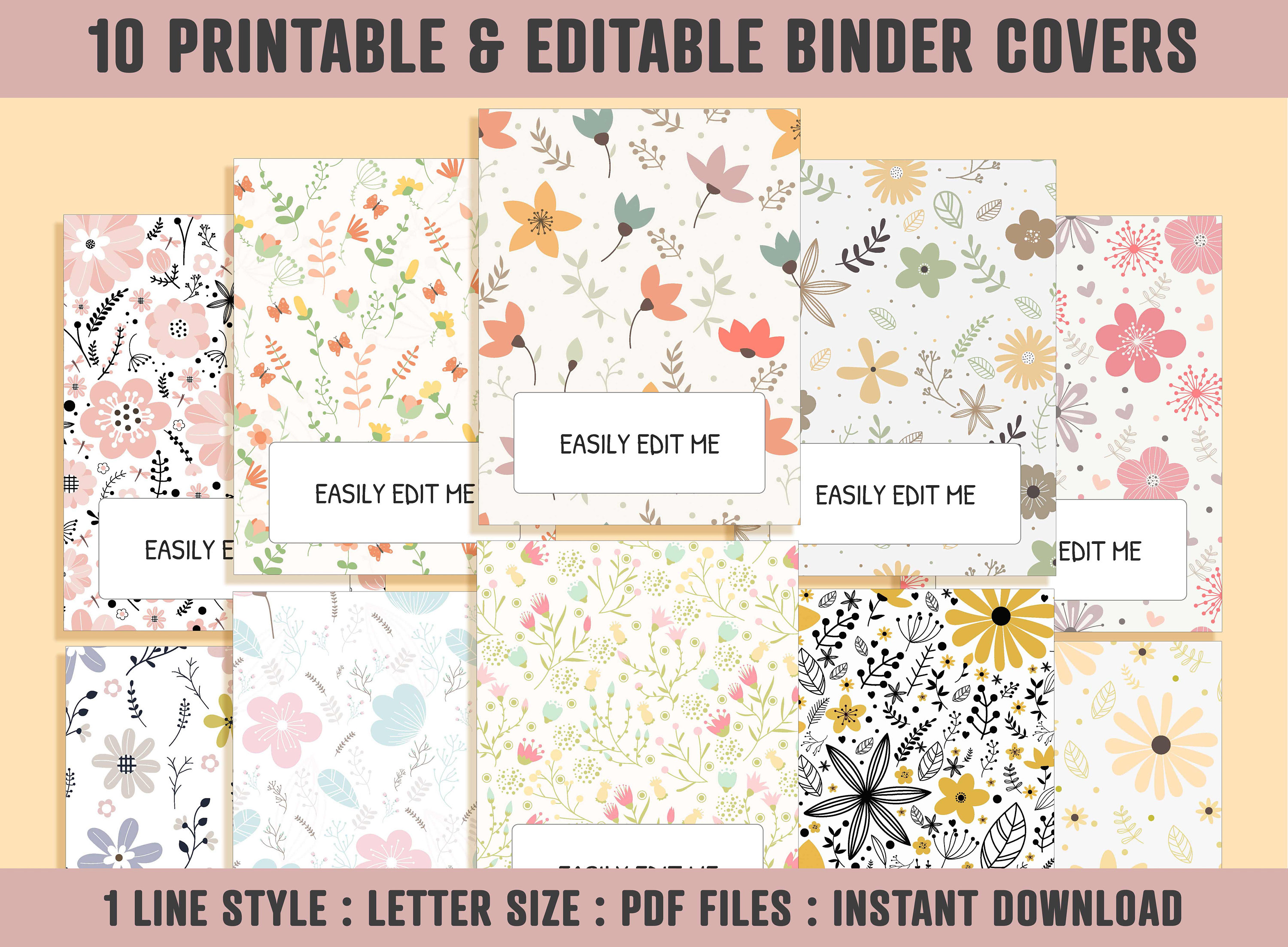 Binder Cover Sheet 10 Printable & Editable Binder - Etsy