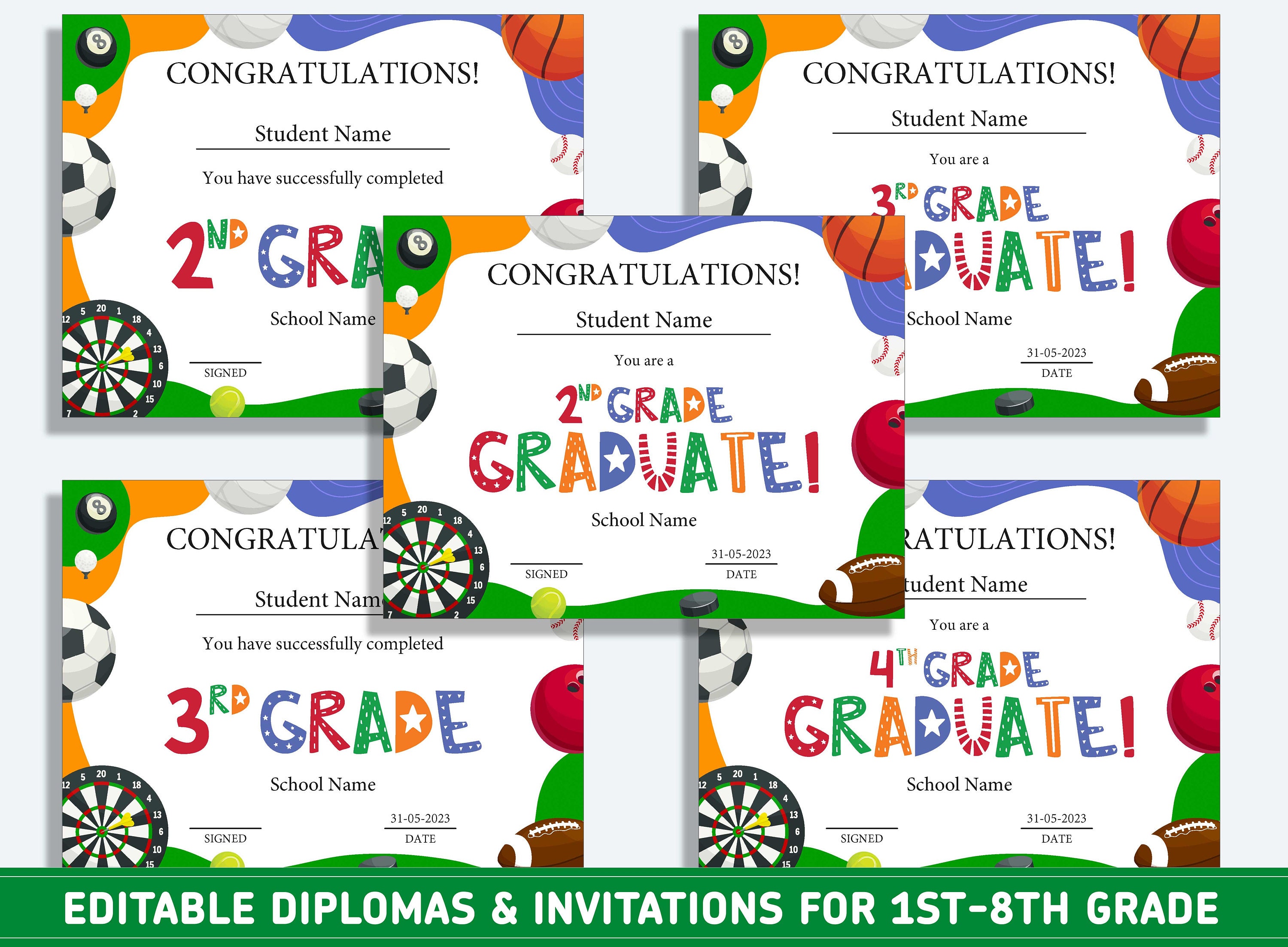 Editable 5th Grade Certificate, 1st to 8th Grade Diploma, Certificate ...