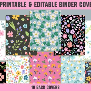 Flowers and Leaves Binder Cover, 10 Printable & Editable Covers+spines ...