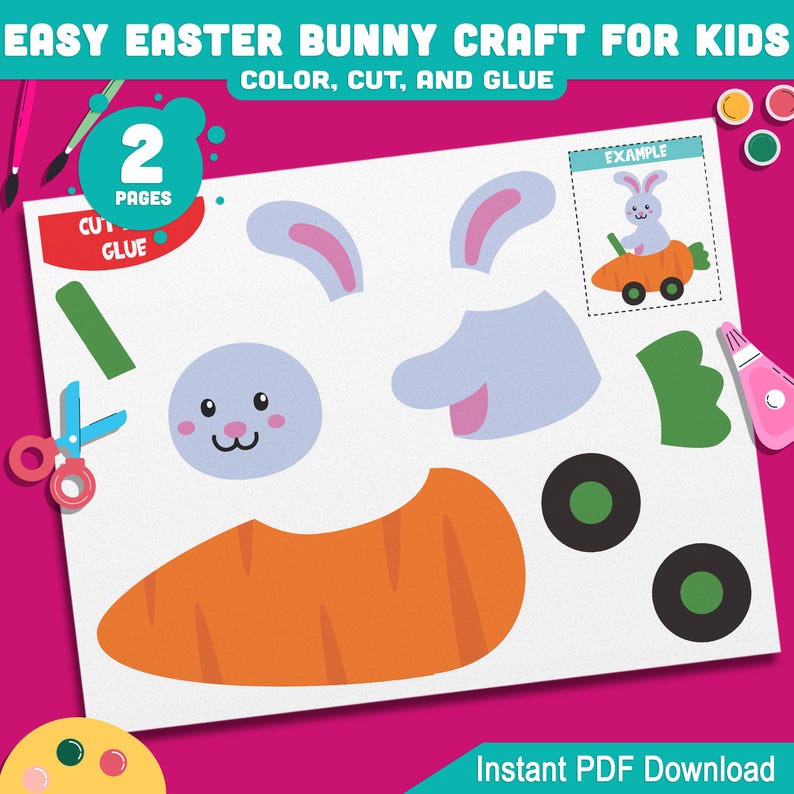 Easy Easter Bunny Craft for Kids, Printable Cut and Glue Activity ...