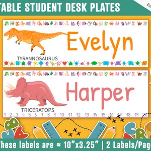 Student Desk Plates, 30 Printable/editable Dinosaurs Set Classroom Name ...