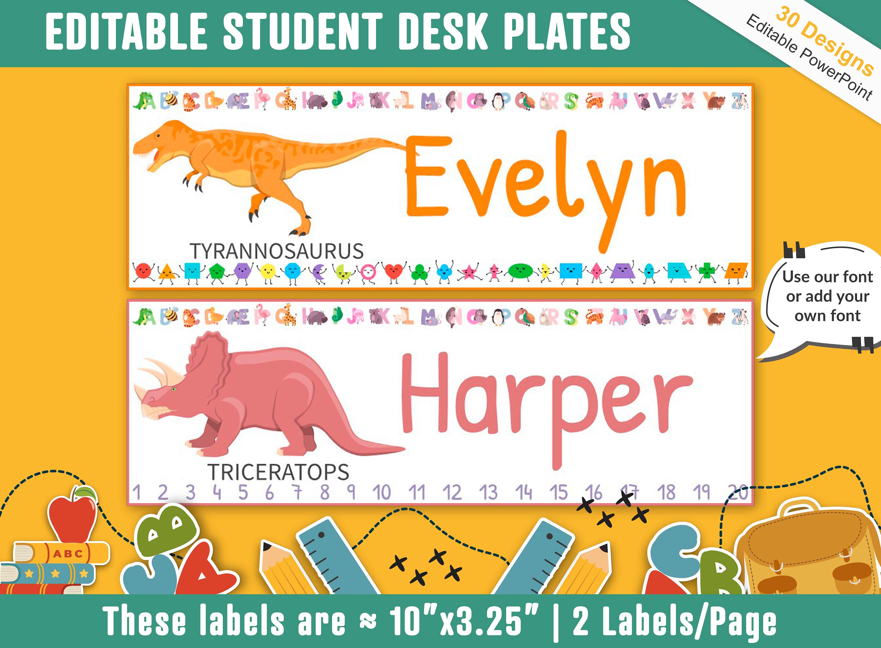 Student Desk Plates, 30 Printable/editable Dinosaurs Set Classroom Name ...