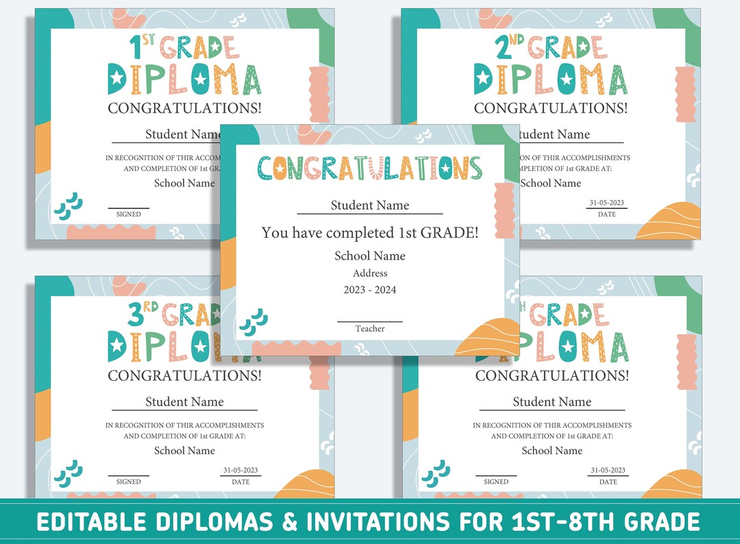 Editable 3rd Grade Certificate, 1st to 8th Grade Diploma, Certificate ...
