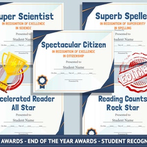 Editable Class Awards Middle School End of the Year, Student ...