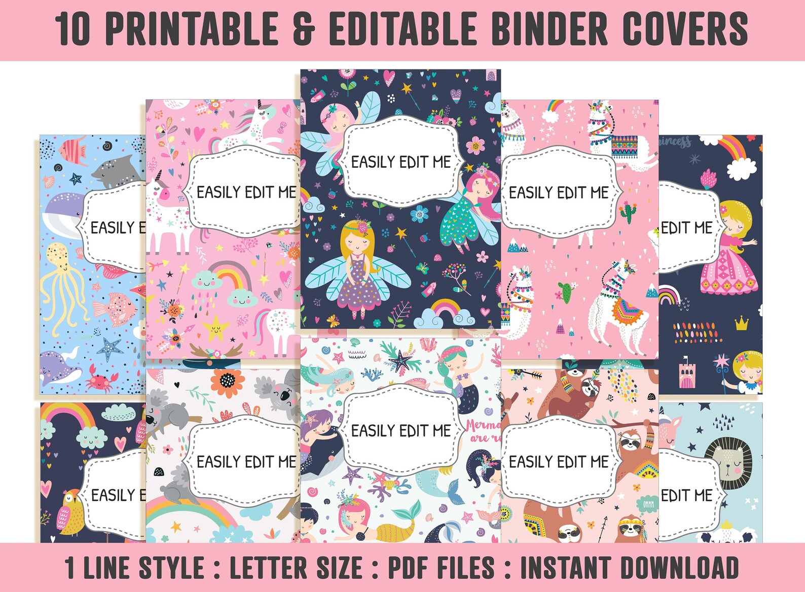 Binder Cover for Girls 10 Editable Coversspines - Etsy