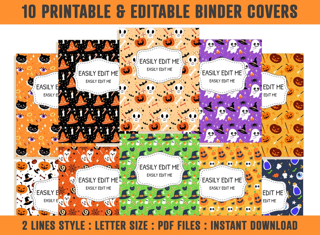 Halloween Binder Cover 10 Printable & Editable Binder - Etsy