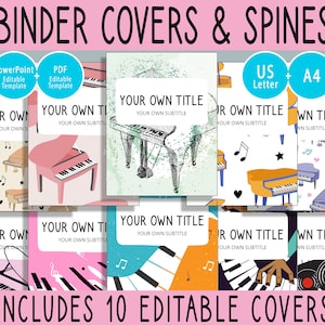 10 Editable Piano Binder Covers, Includes 1, 1.5, 2 Spines, Available ...