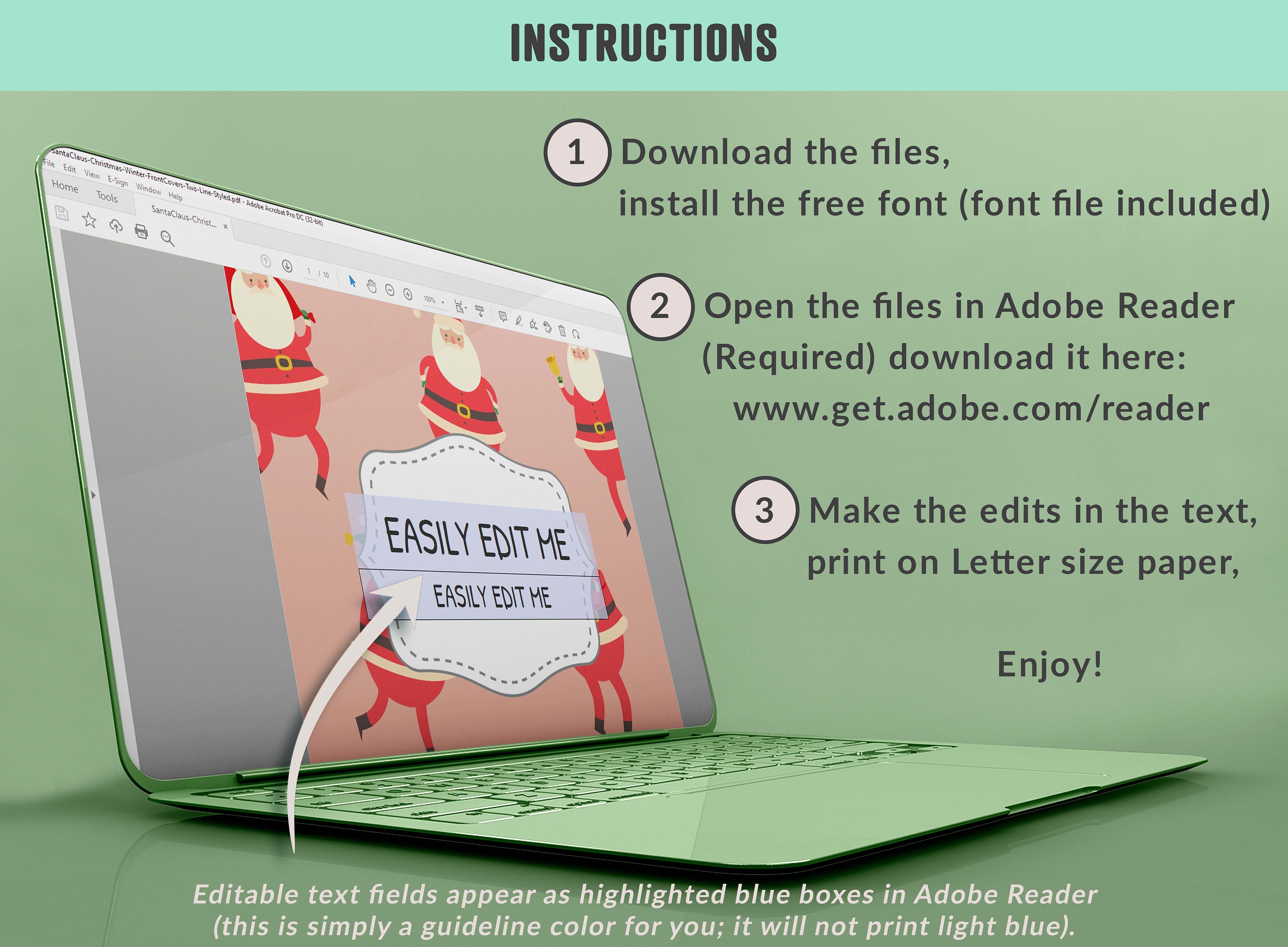 Santa Claus Christmas Winter Binder Cover, 10 Printable/editable Binder ...