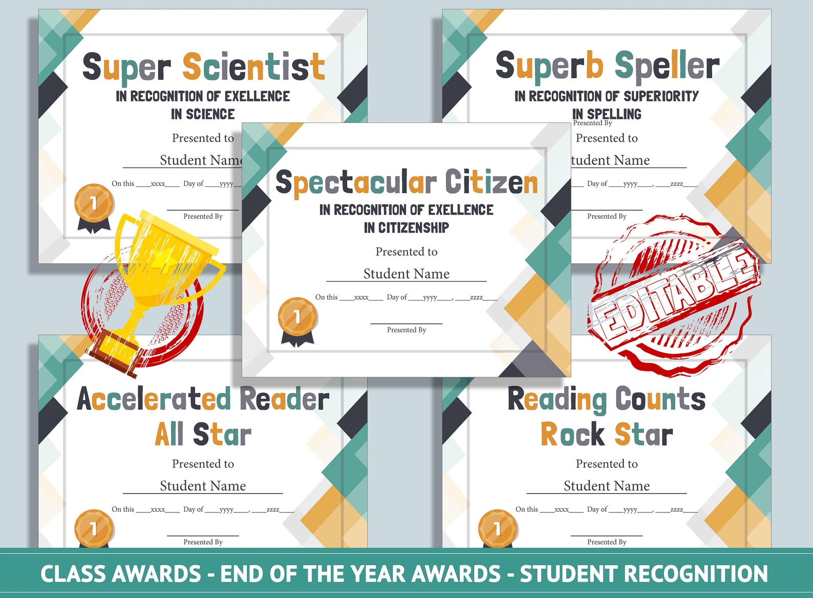 Editable Last Day of School Awards, End of the Year Awards, Student ...