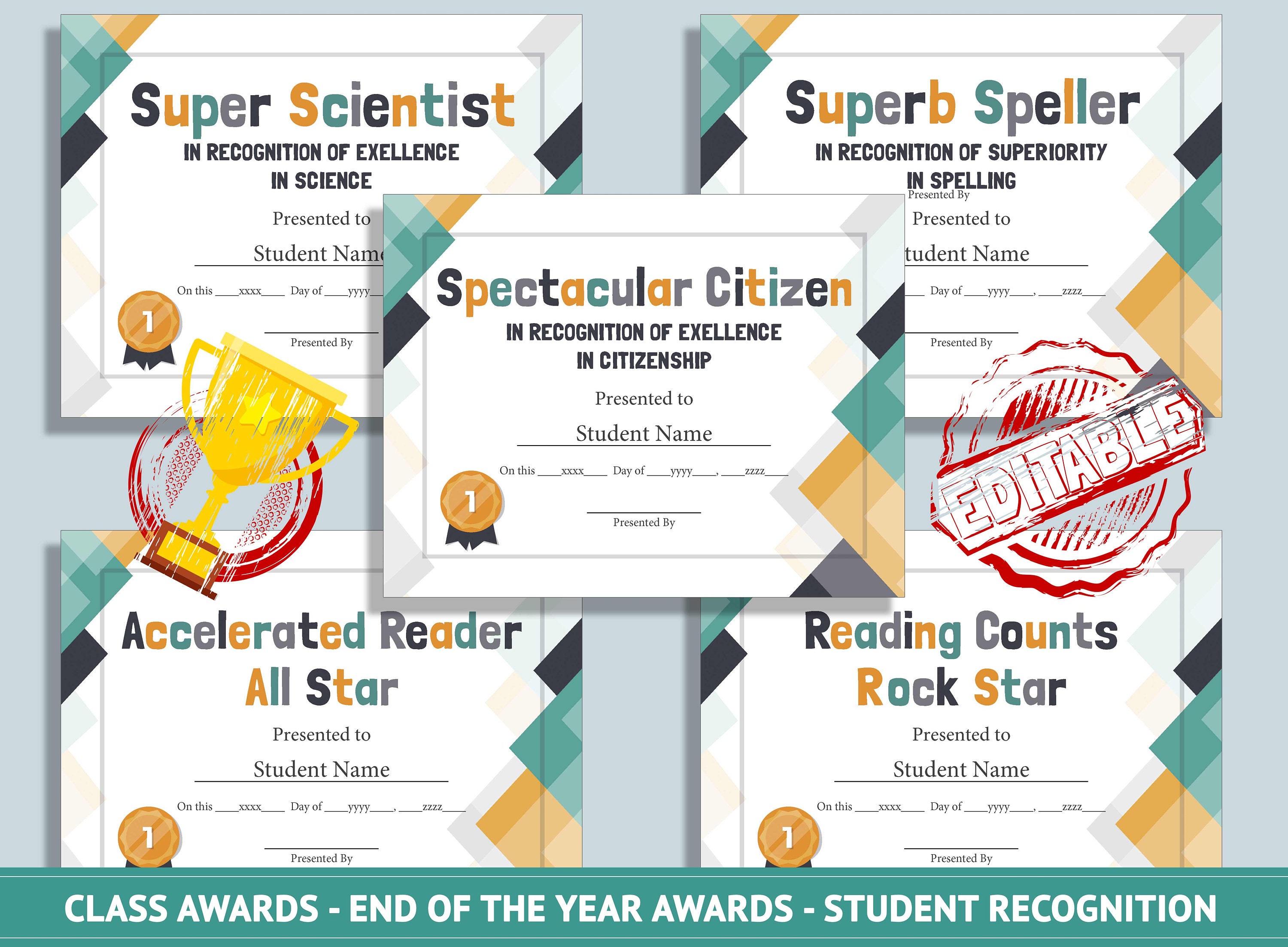 Editable Last Day of School Awards, End of the Year Awards, Student ...