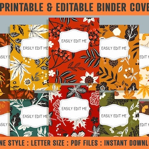 Autumn Leaves and Berries Binder Cover, 10 Printable/editable Binder ...