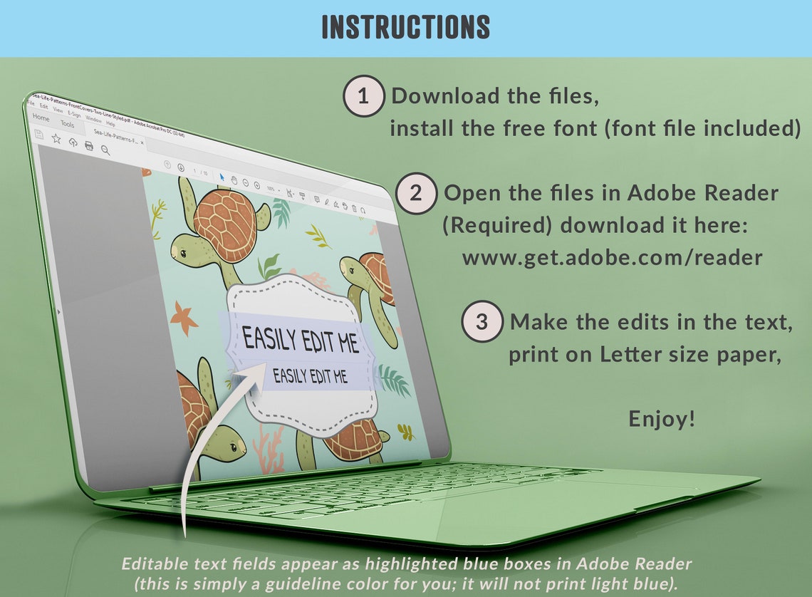 Sea Life Pattern Binder Cover 10 Printable/editable Binder - Etsy