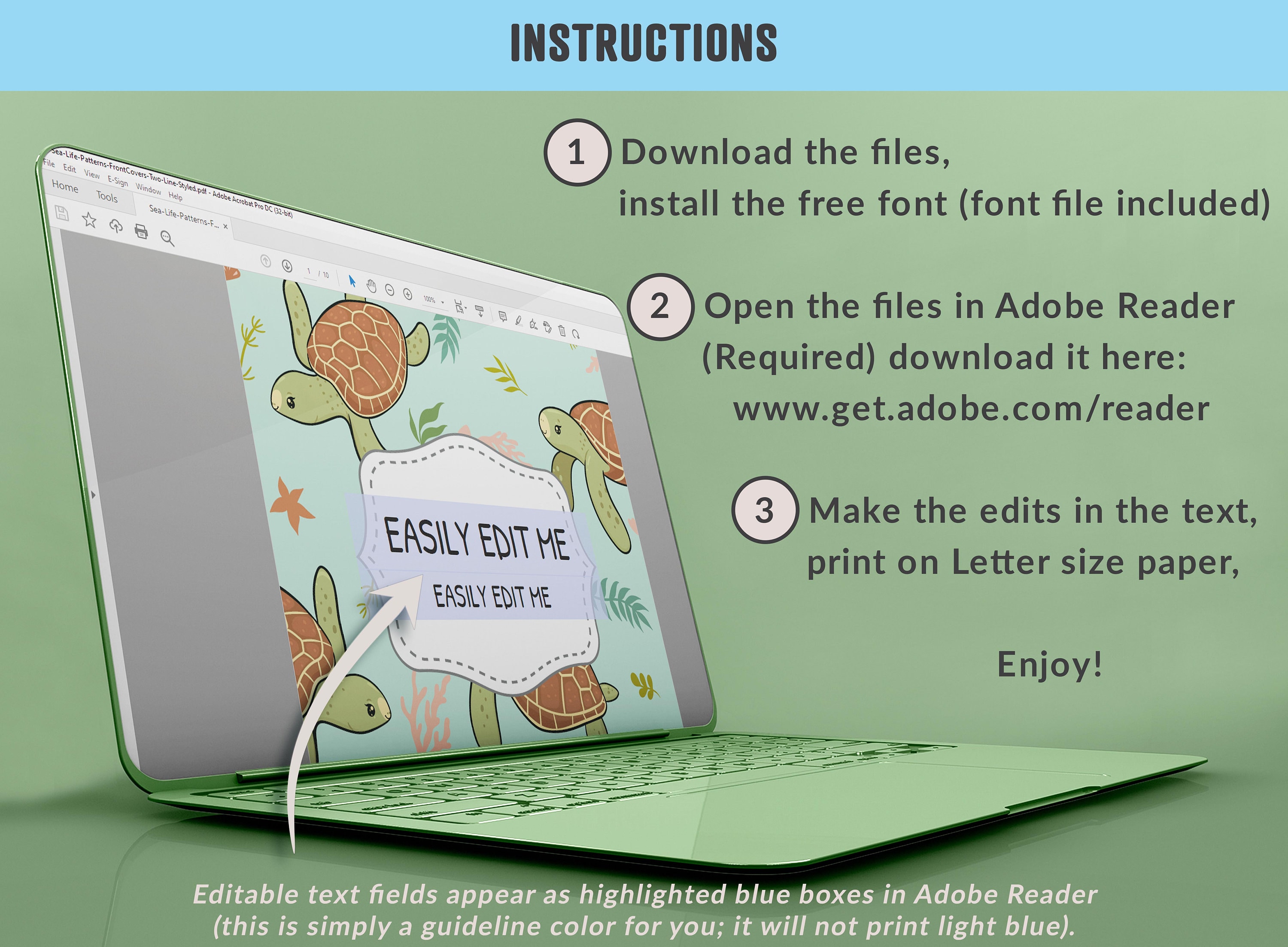 Sea Life Pattern Binder Cover, 10 Printable/editable Binder Covers ...