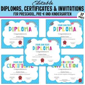 37 Editable Pre-k, Preschool, and Kindergarten Diplomas, Certificates ...