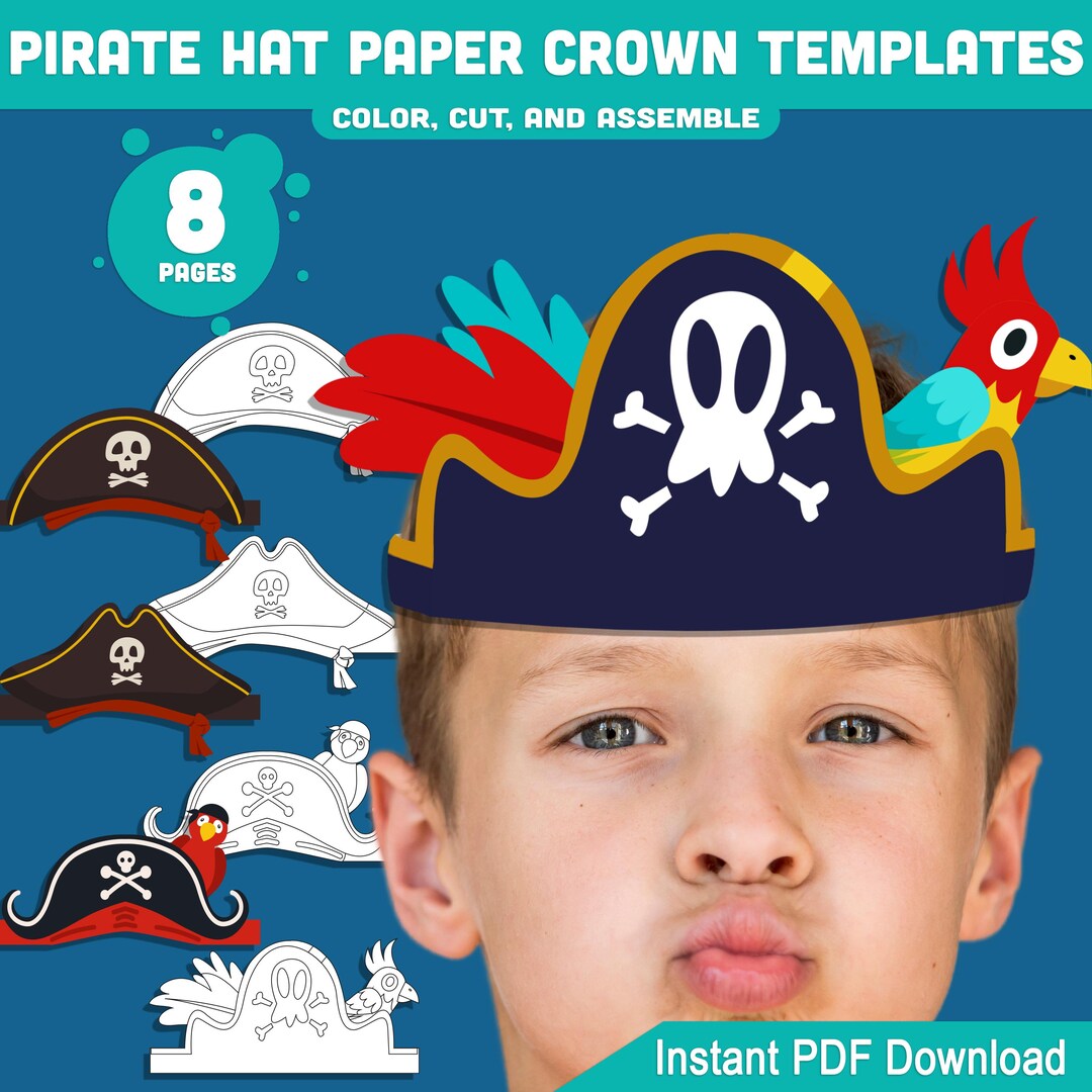 Pirate Hat Paper Crown Templates, Printable Kids Craft With 4 Fun ...
