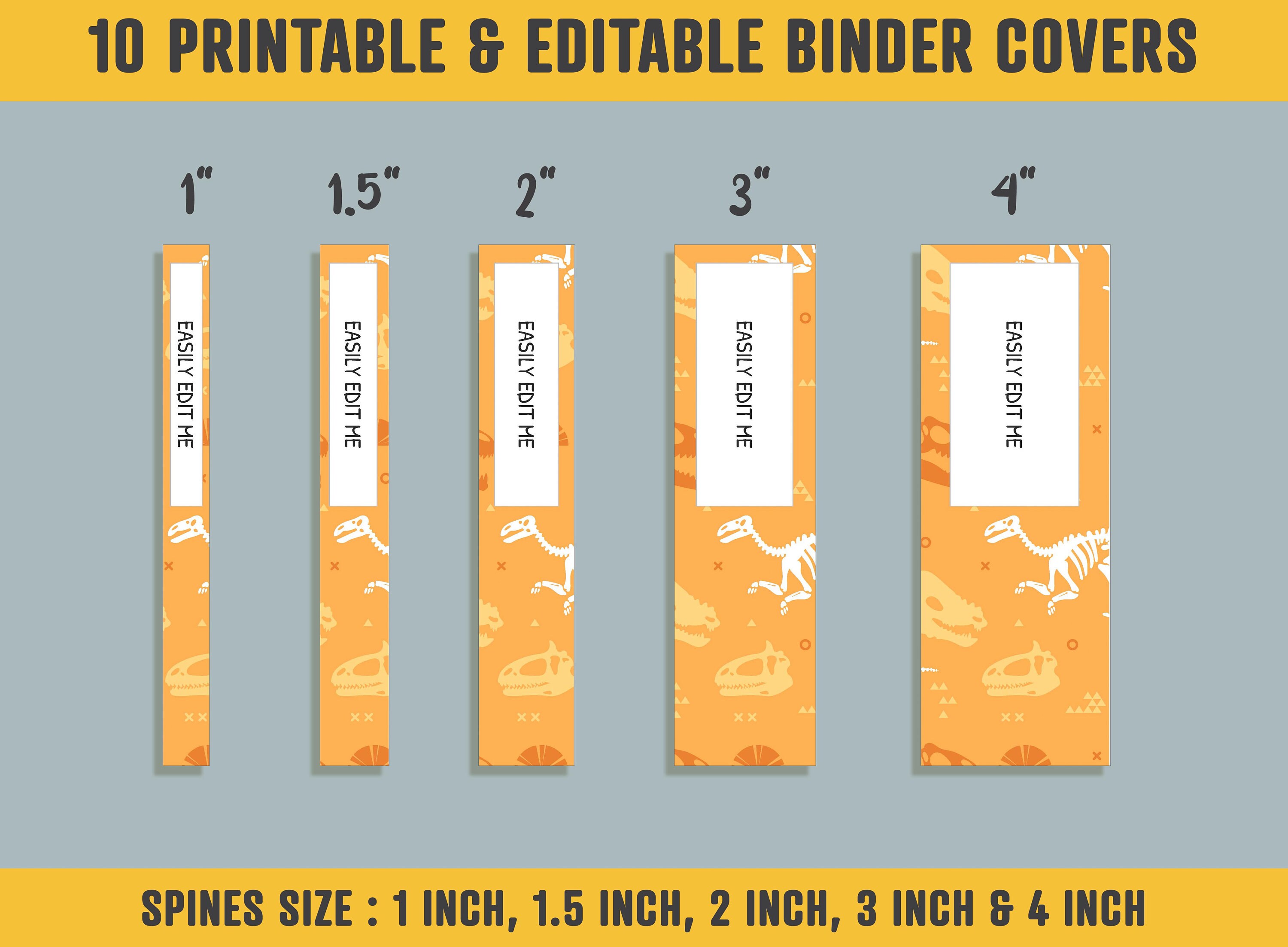 Dinosaur Skeleton Binder Cover, 10 Printable/editable Binder Covers ...