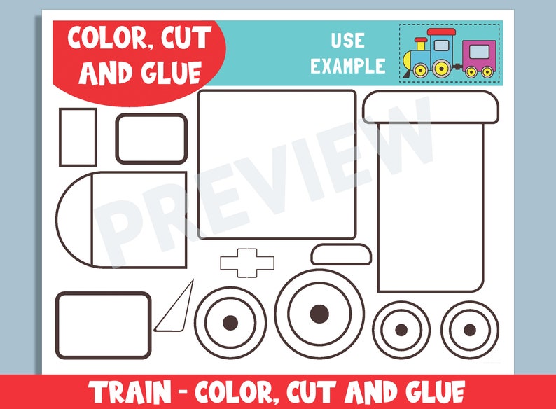 Train Craft Activity Color, Cut, and Glue for Prek to 2nd Grade, PDF ...