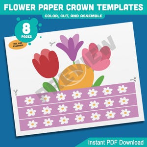 Flower Paper Crown Templates, Printable Spring Headband, 8 Pages, 4 ...