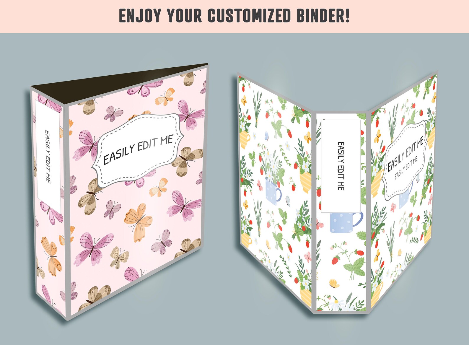 Colorful Butterflies Binder Cover, 10 Printable/editable Binder Covers ...