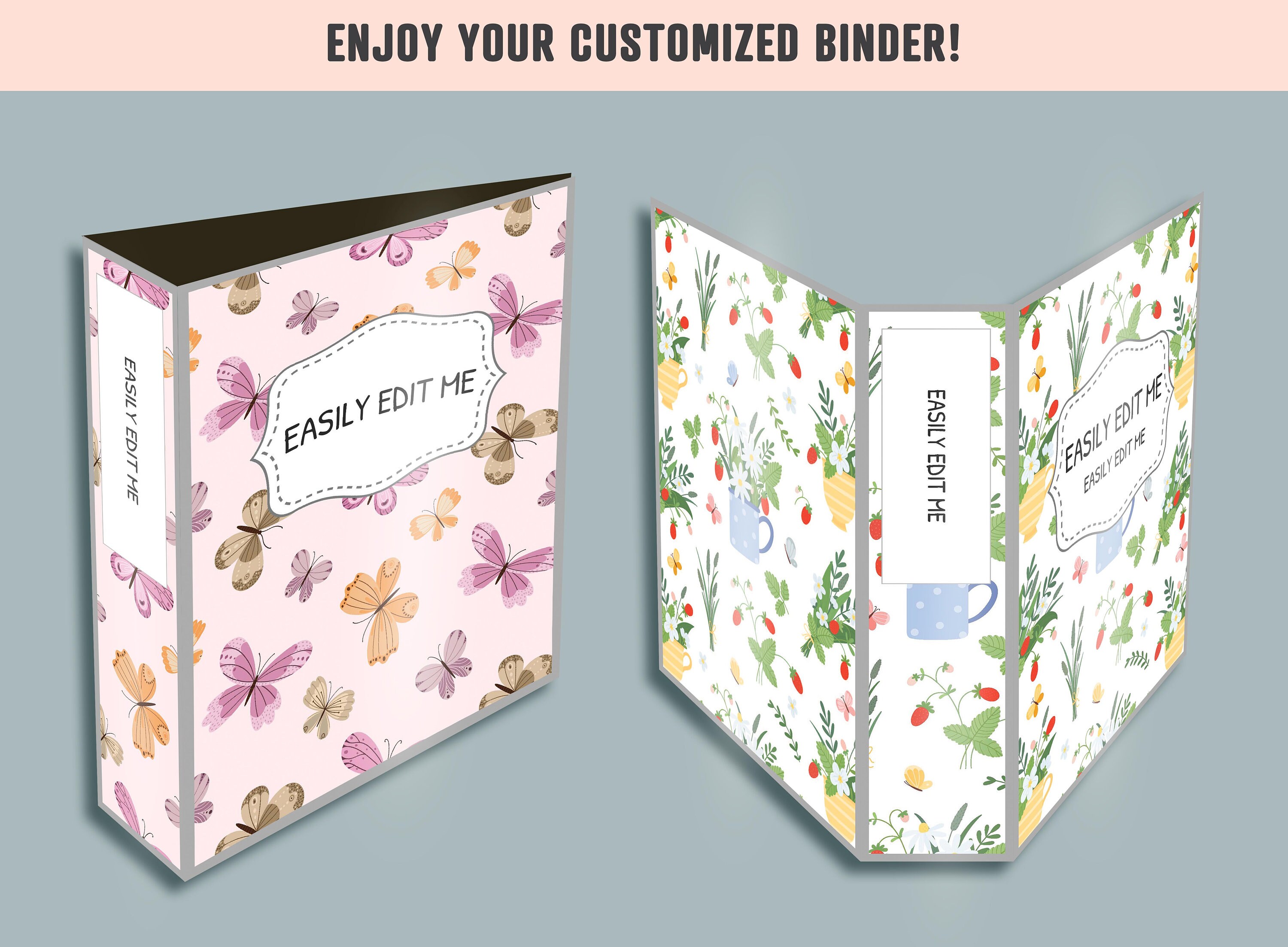 Colorful Butterflies Binder Cover, 10 Printable/editable Binder Covers ...