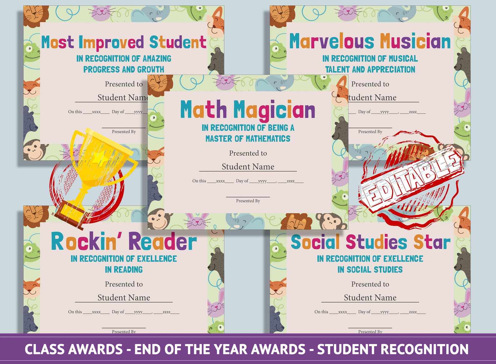Editable Classroom Awards End of the Year Awards Student Recognition ...