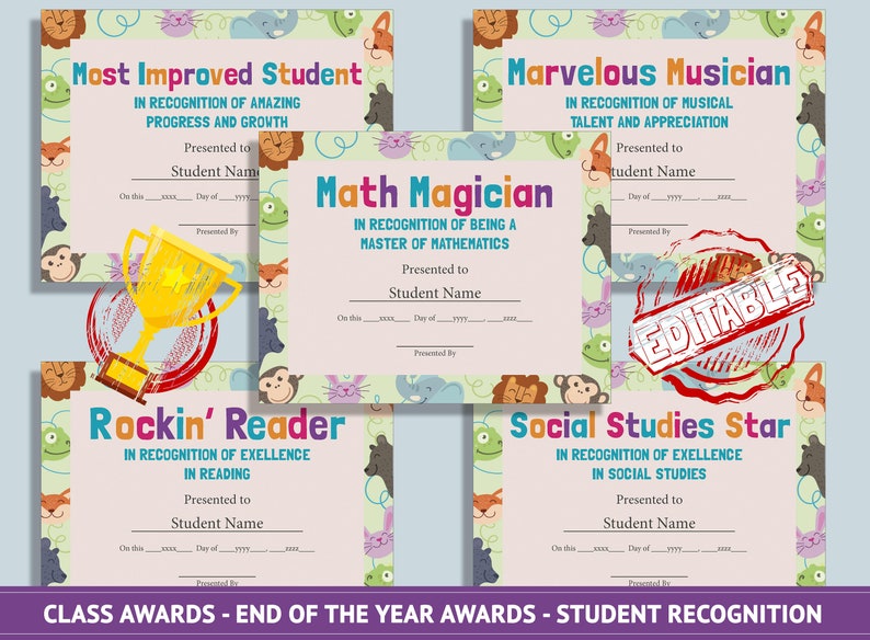 Editable Classroom Awards End of the Year Awards Student Recognition ...