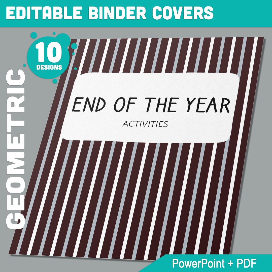 10 Editable Brown/gray Geometric Binder Covers, Includes 1,1.5,2 ...