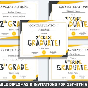 Editable Seventh Grade Diploma, 1st to 8th Grade Diploma, Certificate ...