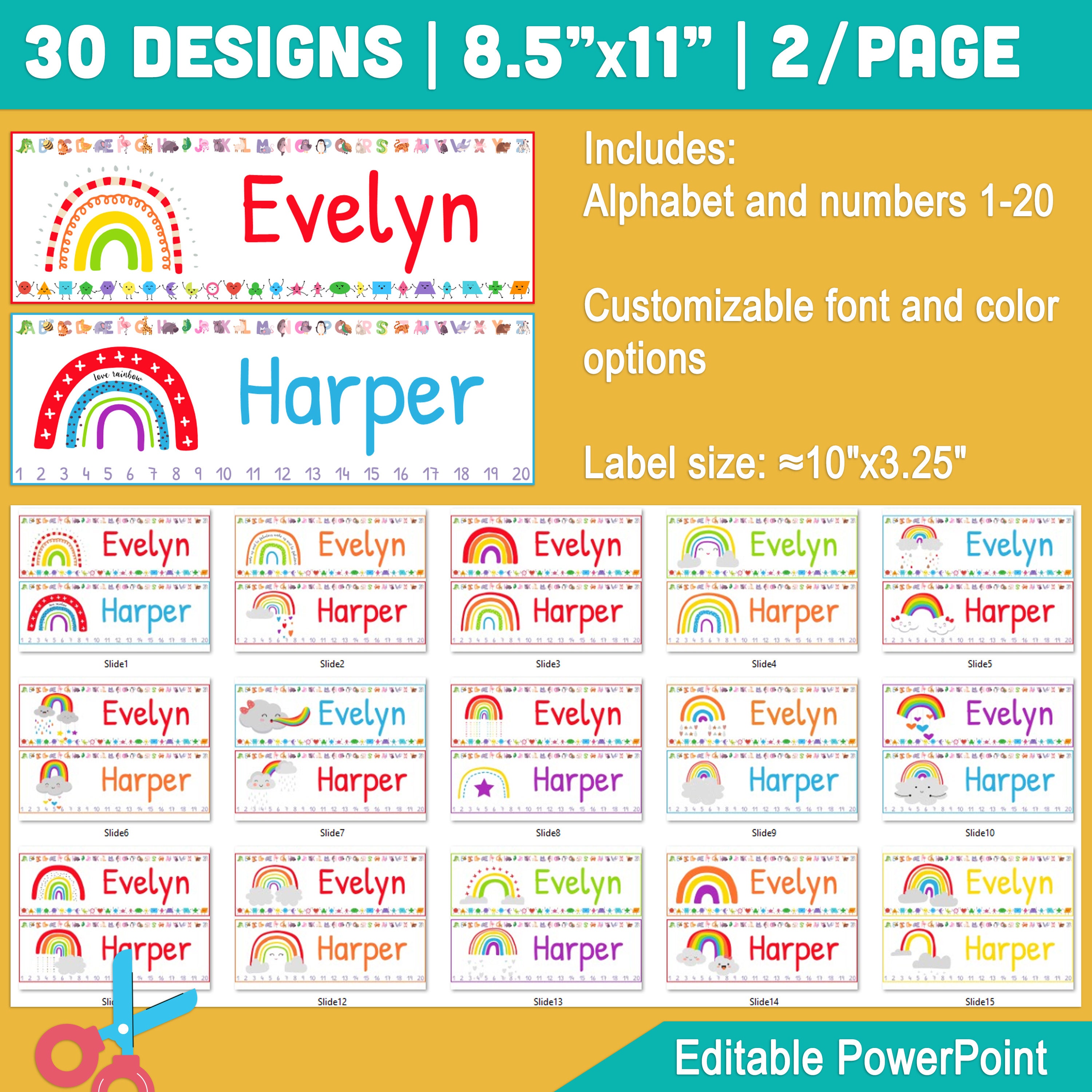 Editable Desk Name Tags for Students: Rainbow Theme, 30 Designs, 8.5 ...
