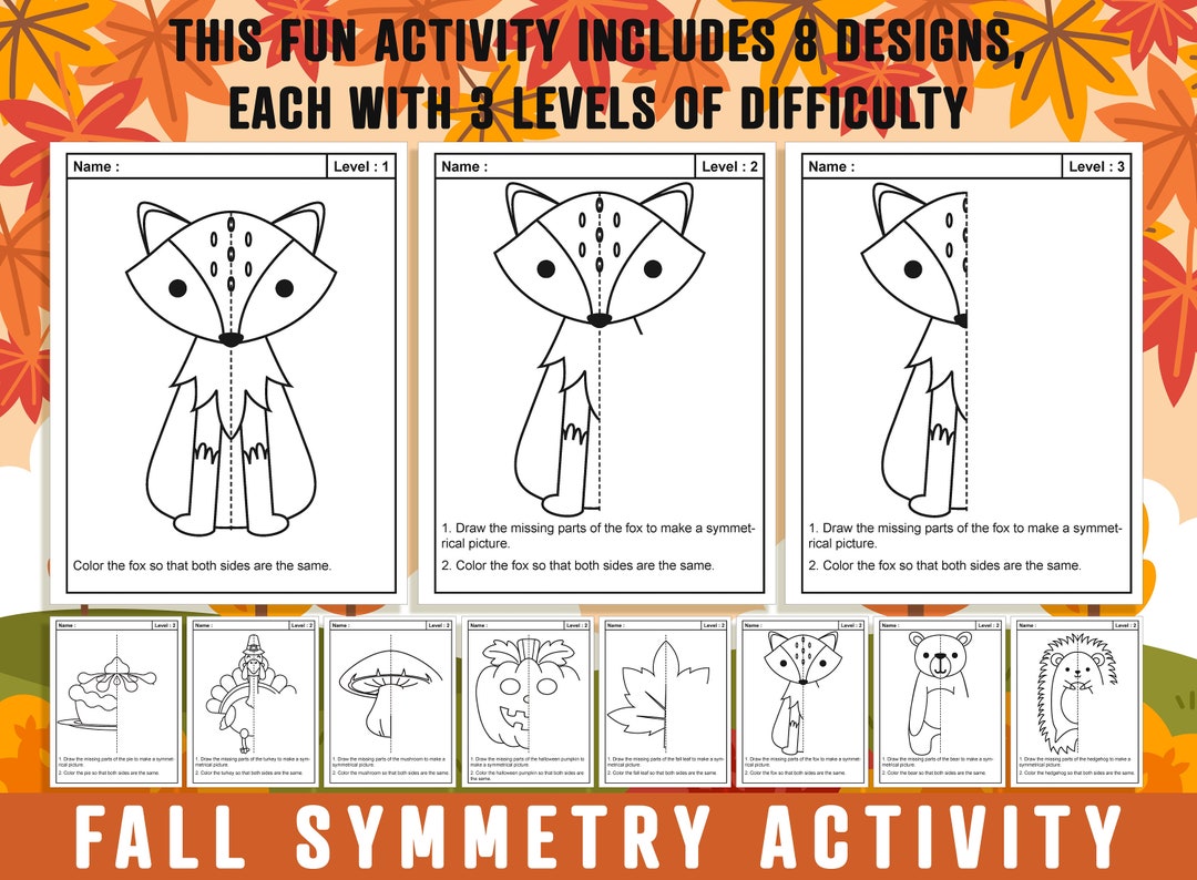 Fall Symmetry Worksheet, Autumn, Halloween, Thanksgiving Lines of ...