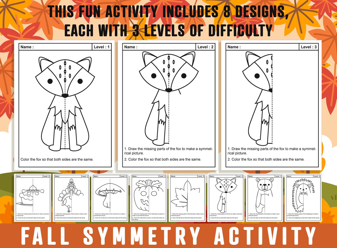 Fall Symmetry Worksheet Autumn Halloween Thanksgiving Lines - Etsy