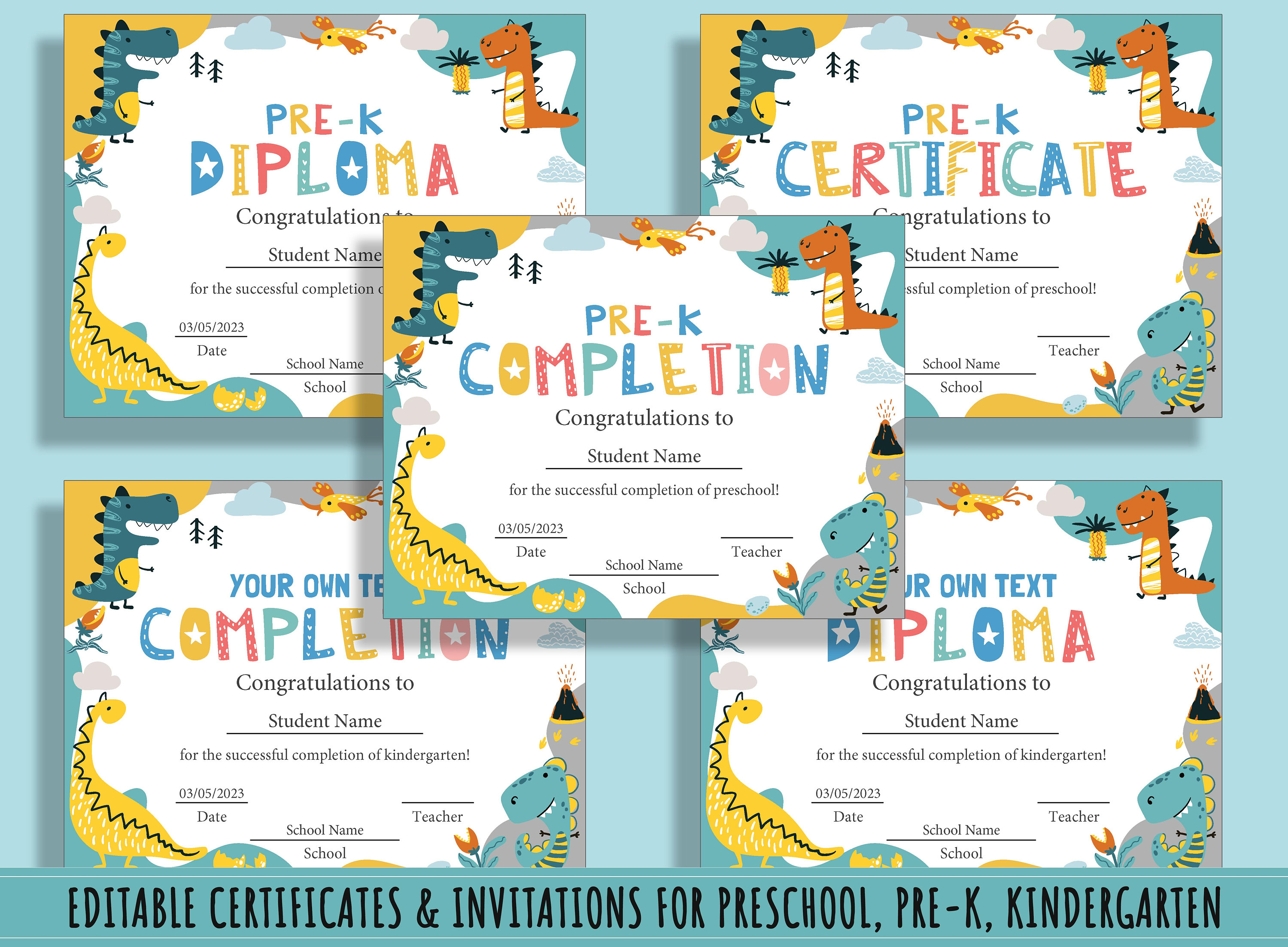 Editable Preschool Diplomas, Certificates, and Graduation Invitations ...