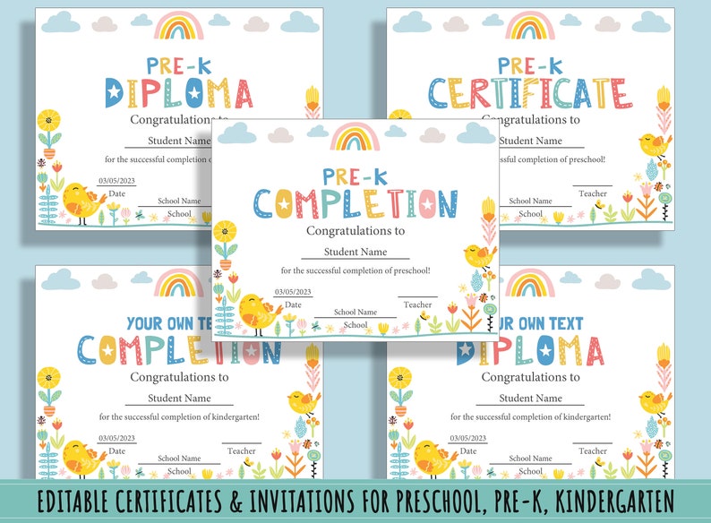 Diplomas, Certificates and Graduation Invitations for Preschool, Pre-k ...